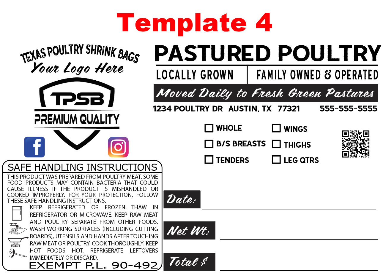 Custom Poultry Freezer Labels – Texas Poultry Shrink Bags