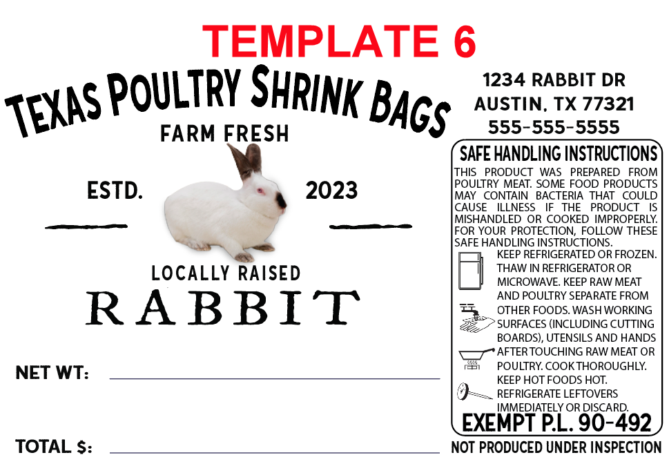 Custom Poultry Freezer Labels – Texas Poultry Shrink Bags